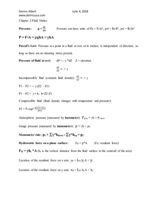 Fluid Mechanics Study Guide Cheat Sheet DOCX