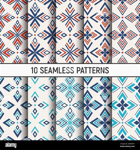 Set Of Ten Color Seamless Patterns Abstract Geometrical Trendy Vector
