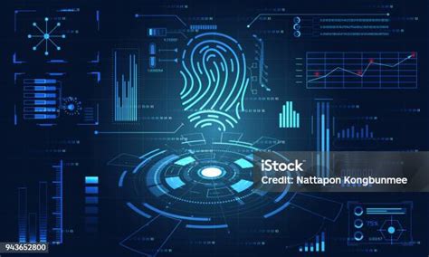 추상적인 기술 Ui 미래 개념 지문 디지털 데이터 차트 통신 컴퓨팅 및 원형 혁신의 Hud 인터페이스 홀로그램 요소에 안녕 기술 미래 디자인 배경 0명에 대한 스톡 벡터