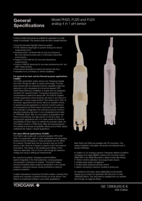 Pdf General Specifications Analog 4 In 1 Ph Sensor · For A Sensor Process Fluid May Be Moving