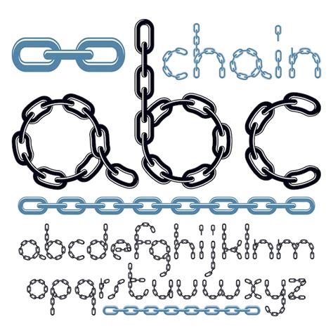 벡터 유형 글꼴 A에서 Z까지의 스크립트 소문자 장식 문자 크롬 체인 연결을 사용하여 만든 Abc 프리미엄 벡터