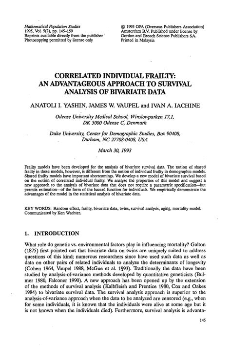 Pdf Correlated Individual Frailty An Advantageous Approach To