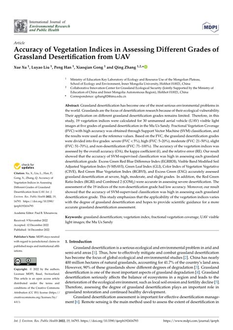 Pdf Accuracy Of Vegetation Indices In Assessing Different Grades Of Grassland Desertification