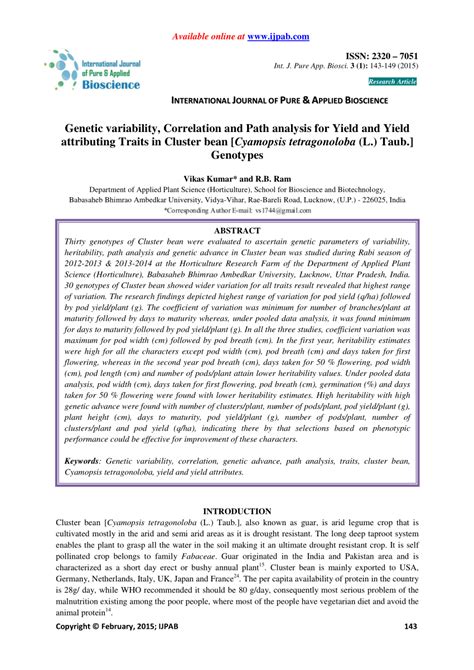 Pdf Genetic Variability Correlation And Path Analysis For Yield And Yield Attributing Traits