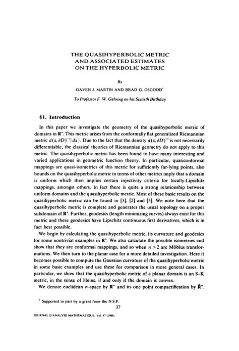 Pdf The Quasihyperbolic Metric And Associated Estimates On The