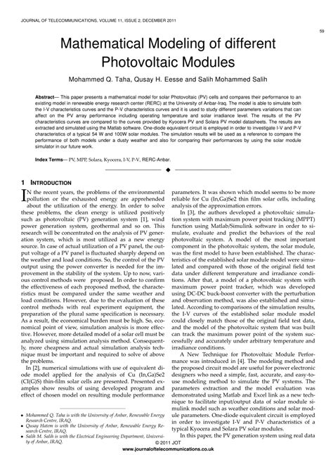 Pdf Mathematical Modeling Of Different Photovoltaic Modules