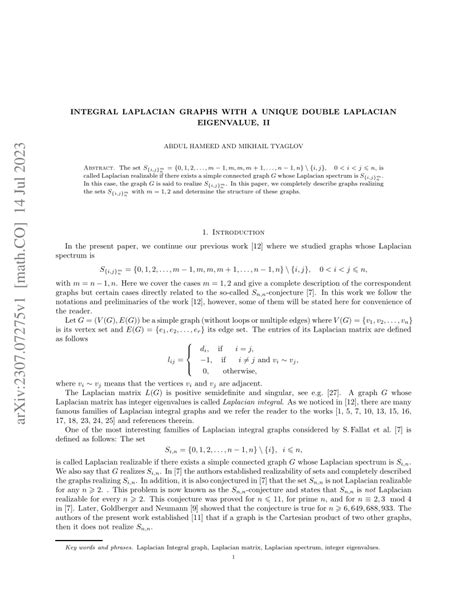 Pdf Integral Laplacian Graphs With A Unique Double Laplacian Eigenvalue Ii