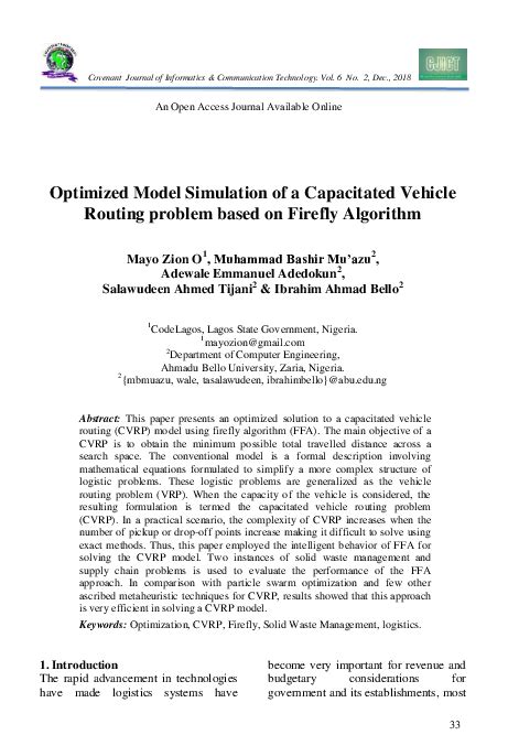 Pdf Optimized Model Simulation Of A Capacitated Vehicle Routing