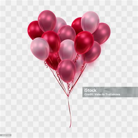 반사 신경과 빨간 리본이 있는 빨간색 분홍색 사실적인 풍선의 하트 카드 파티 디자인 전단지 포스터 장식 배너 웹 광고에 대 한