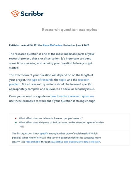 10 Research Question Examples To Guide Your Research Project Pdf
