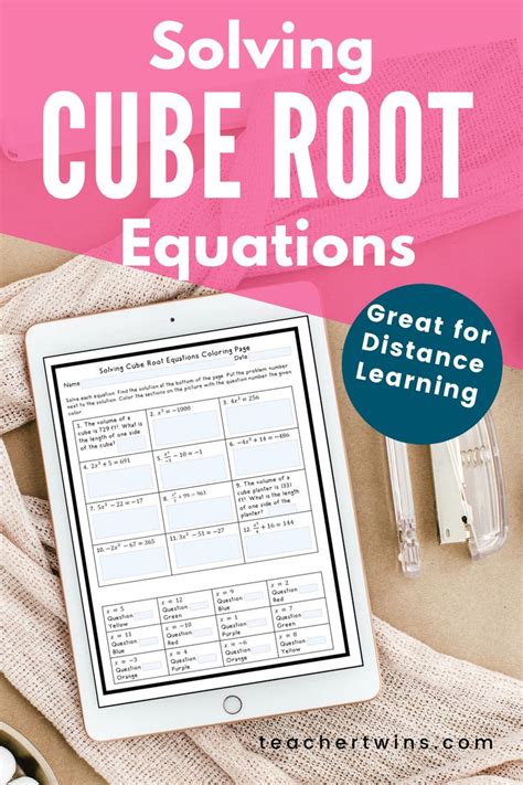 Solving Equations With Cube Roots Coloring Sheet Activity Digital Learning Activities Algebra