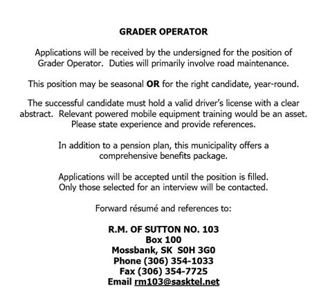 Job Opportunity Grader Operator