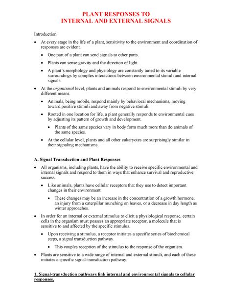 Plant Responses To Internal And External Signals Plant Responses To Internal And External