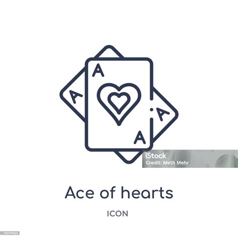 엔터테인먼트 및 아케이드 아웃 라인 컬렉션에서 하트 아이콘의 선형 에이스 하트 벡터 흰색 배경에 고립의 얇은 라인 에이스 에이스 오브 하트 트 렌 디 일러스트레이션 날씬한에