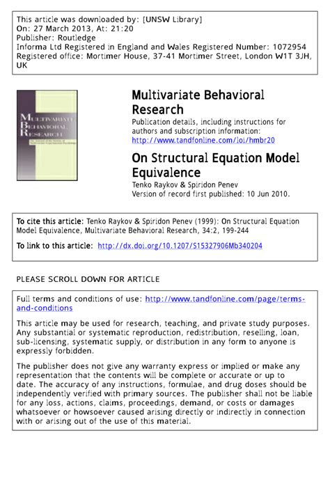 Pdf On Structural Equation Model Equivalence