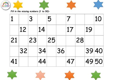 Fill In The Missing Numbers 1 50 Online Exercise For Live Worksheets Library