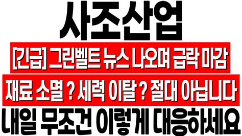 사조산업 주가 전망 그린벨트 공식 뉴스 나오면서 급락 마감 내일 무조건 이렇게 대응하세요 재료 소멸이나 세력 이탈 아닙니다 사조산업 주식 분석 그린벨트 관련주