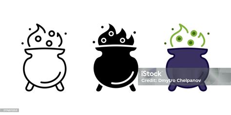 마녀 가마솥 아이콘입니다 마법의 냄비 할로윈 벡터 일러스트 레이 션 독 물약 기호가 있는 마법사 철 보일러 신비한 마법 요리 표지판입니다 휴일 공포 마법사 가마솥 그림 마녀