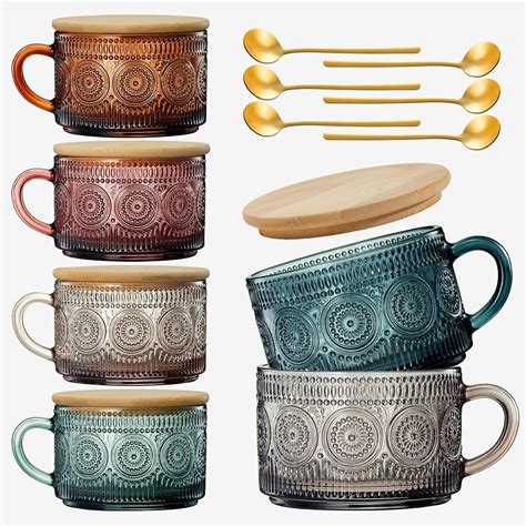 Colored Vintage Coffee Mug Set Set Of 6 15oz Unique