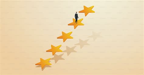 사업가는 성공 또는 뛰어난 직원 직책을 향해 나아갑니다 보상 및 동기 부여 아이디어 사업가들은 별 다섯 개 수준에 도달하기 위해 단계적으로 별 사다리를 올라갑니다