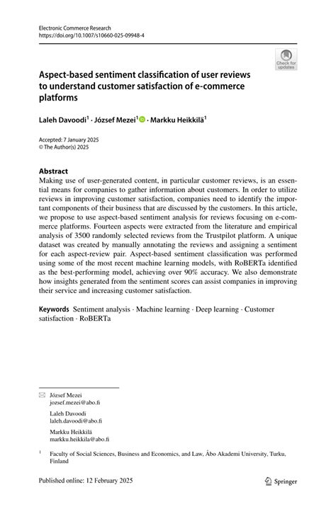 Pdf Aspect Based Sentiment Classification Of User Reviews To Understand Customer Satisfaction