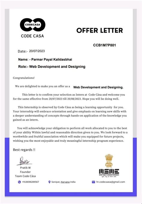 Payal Parmar On Linkedin Newbeginnings Internship Webdevelopment Designing Codecasa