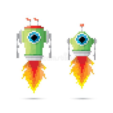 Pixel Style Green Robot Set Stock Vector Illustration Of Cyborg Digital 74013280