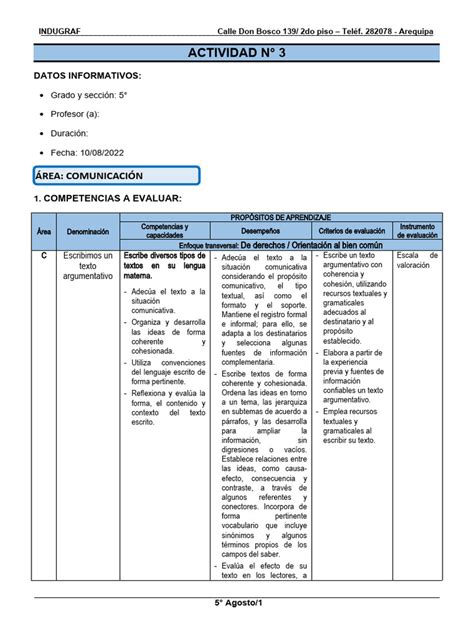 Escribimos Un Texto Argumentativo Pdf Evaluación Plantas