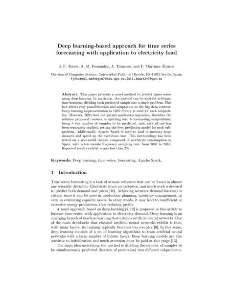 Pdf Deep Learning Based Approach For Time Series Forecasting With Application To Electricity Load