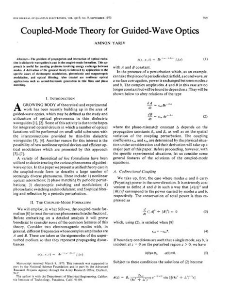 Coupled Mode Theory For Guided Wave Optics
