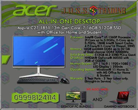 Acer All In One Desktop Pc Aspire C Th Gen Core I All Desktop Computer Metro