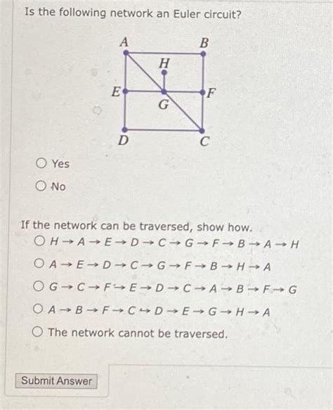 Solved Is The Following Network An Euler Circuit Yes No If