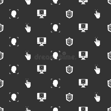 Set Fingerprint In Shield Face Recognition And On Seamless Pattern Vector Stock Illustration