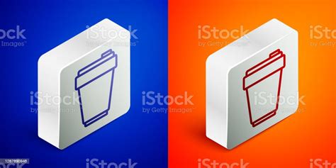 파란색과 주황색 배경에 격리 된 등색 라인 피트니스 셰이커 아이콘 물과 단백질 칵테일뚜껑이 있는 스포츠 셰이커 병 실버 스퀘어