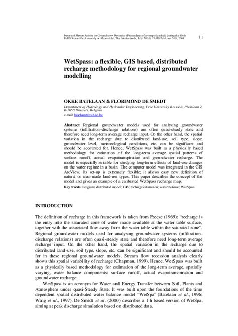 Pdf Wetspass A Flexible Gis Based Distributed Recharge Methodology For Regional Groundwater