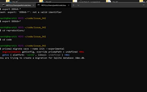 `migrate save up` hangs while creating database · issue 342 · prisma