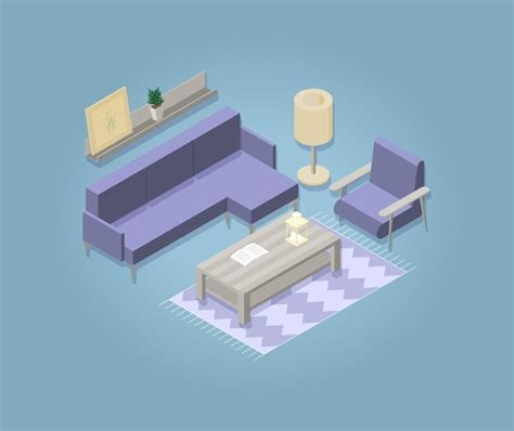 Premium Vector Image Set Of A Living Room In Isometry Each Item In