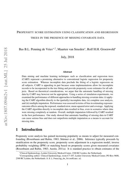 Pdf Propensity Score Estimation Using Classification And Regression