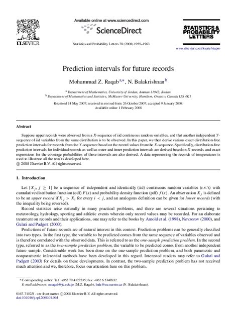 Pdf Prediction Intervals For Future Records