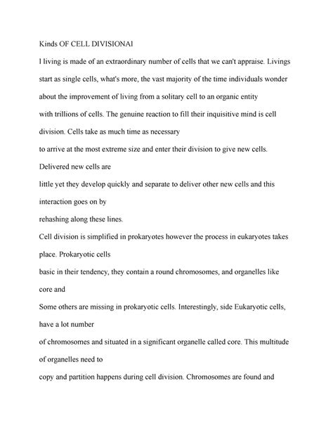 Kinds Of Cell Division Lecture Notes Kinds Of Cell Divisional L