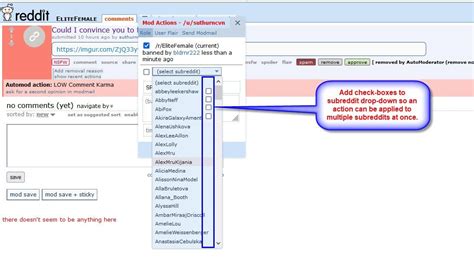 enhancement add check boxes to mod button subreddit drop down list r