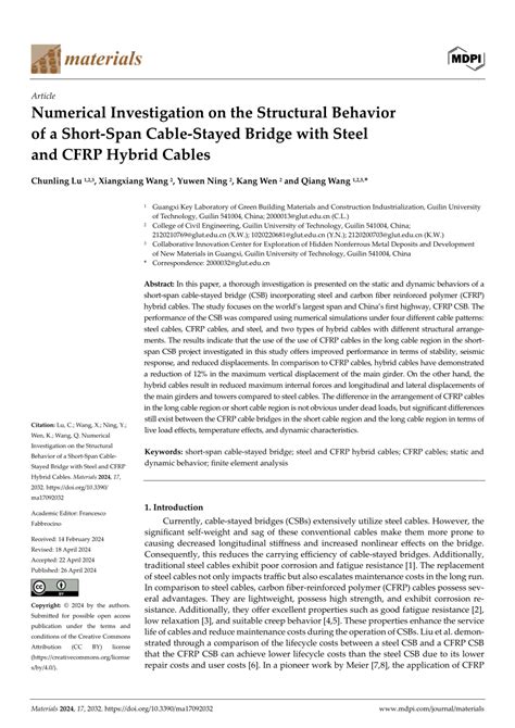 Pdf Numerical Investigation On The Structural Behavior Of A Short Span Cable Stayed Bridge