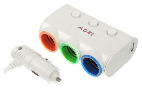 Купить Разветвитель прикуривателя 3 гнезда 2 USB с подсветкой - цена ...