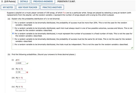 Solved 2 2 9 Points DETAILS PODSTAT6 7 5 067 MY NOTES Chegg Com