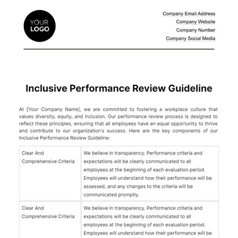 Inclusive Performance Review Guideline HR Template Edit Online Download Example Template Net