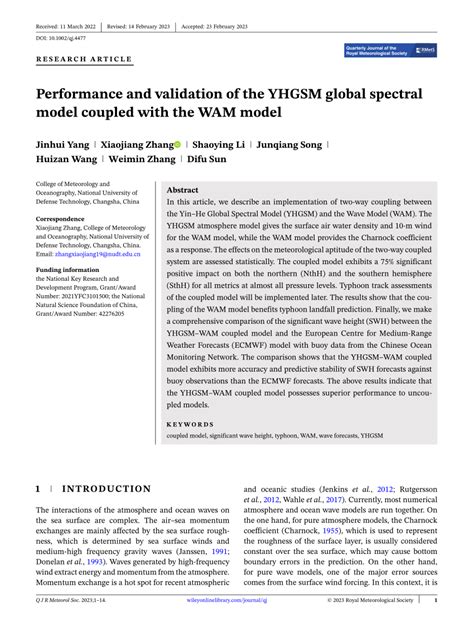 Pdf Performance And Validation Of The Yhgsm Global Spectral Model Coupled With The Wam Model