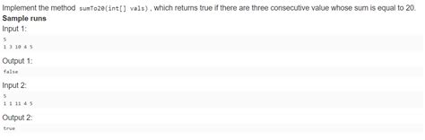 Solved Implement The Method Sumto20int Vals Which