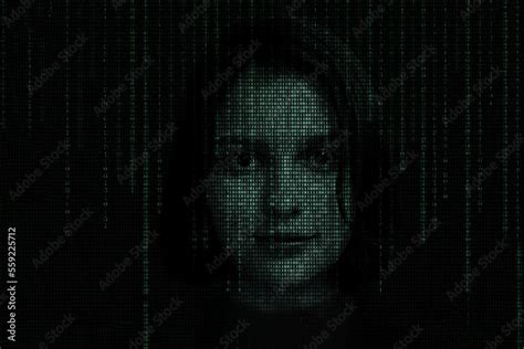 Poster Female Face With Matrix Digital Numbers Artifical Intelligence Poster Female Face With Matrix Digital Numbers Artifical Intelligence