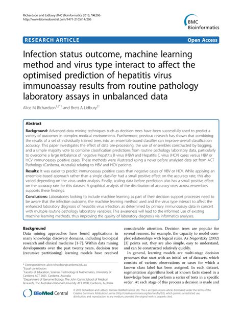 Pdf Infection Status Outcome Machine Learning Method And Virus Type Interact To Affect The