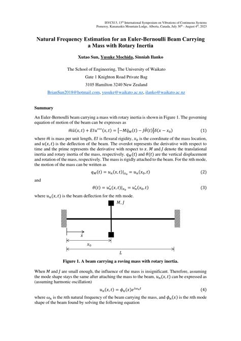 pdf natural frequency estimation for an euler bernoulli beam carrying